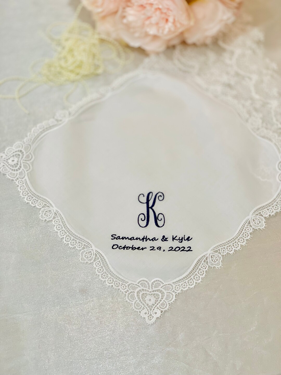 Monogrammed Wedding Handkerchief, Bridal Hankie, Embroidered Wedding ...