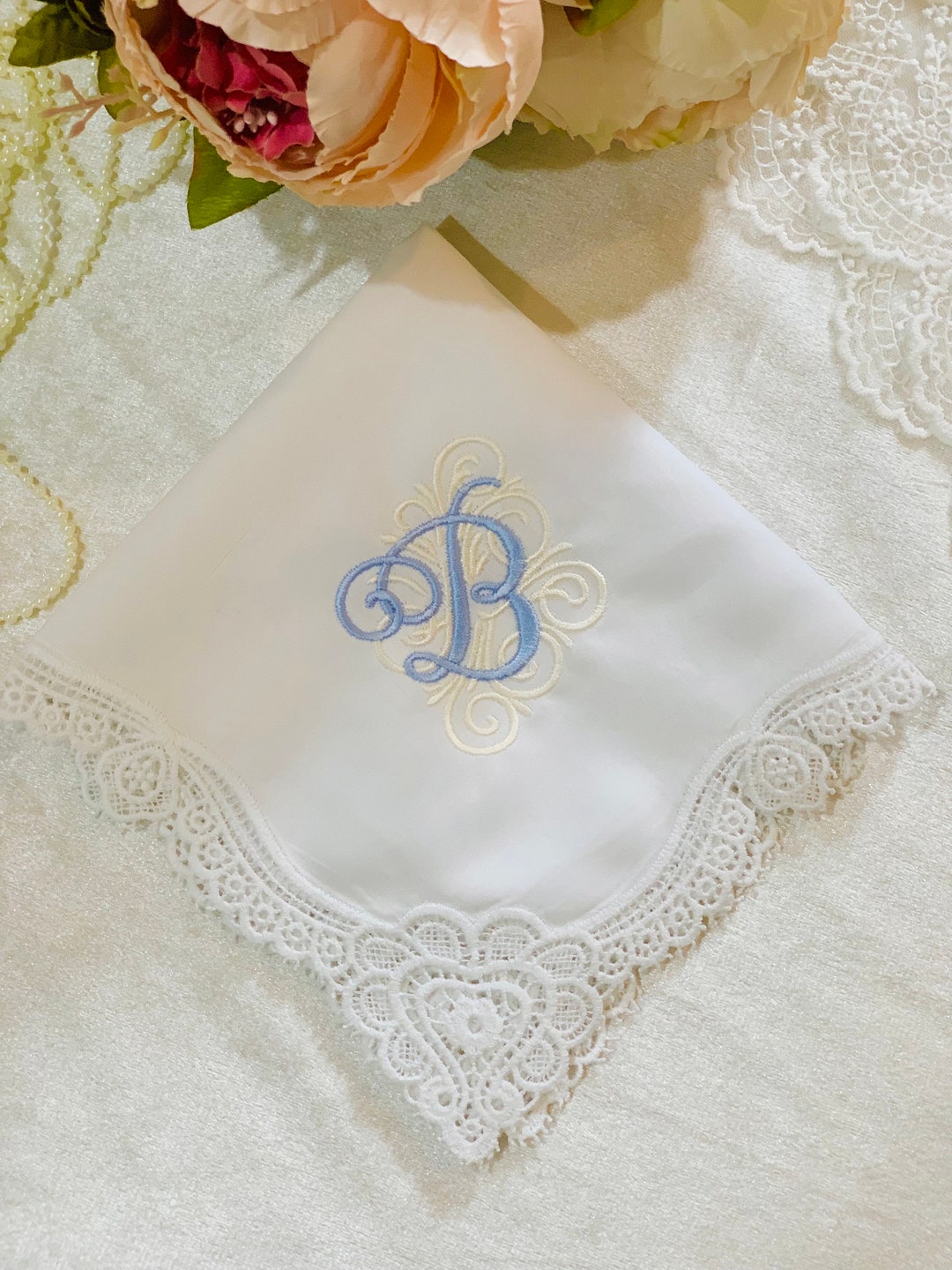Single Initial Wedding Handkerchief, Monogrammed Wedding Handkerchief ...