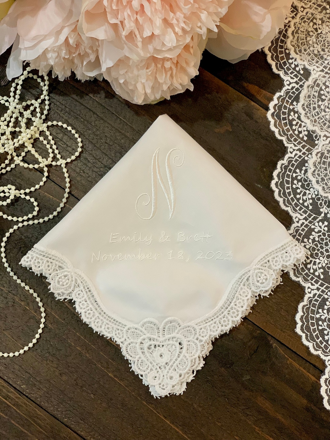 Monogrammed Lace Wedding Handkerchief: Embroidered Bridal Hankie - Etsy