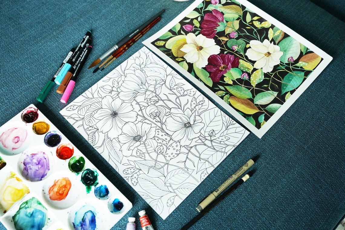 Coloring Pages for Adults | Printable Botanical Coloring Sheets | Adult ...