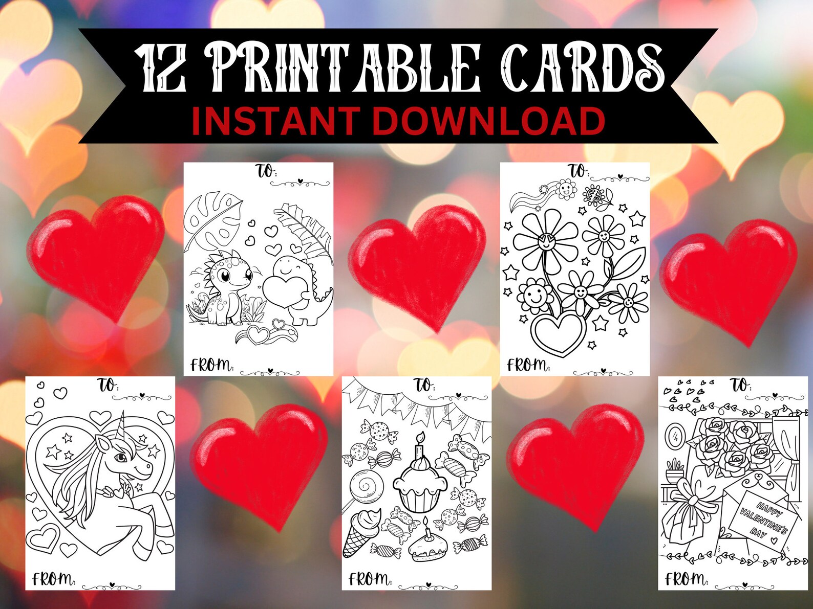 Valentine Coloring Cards, Printable Valentine's Day Cards, Kids ...