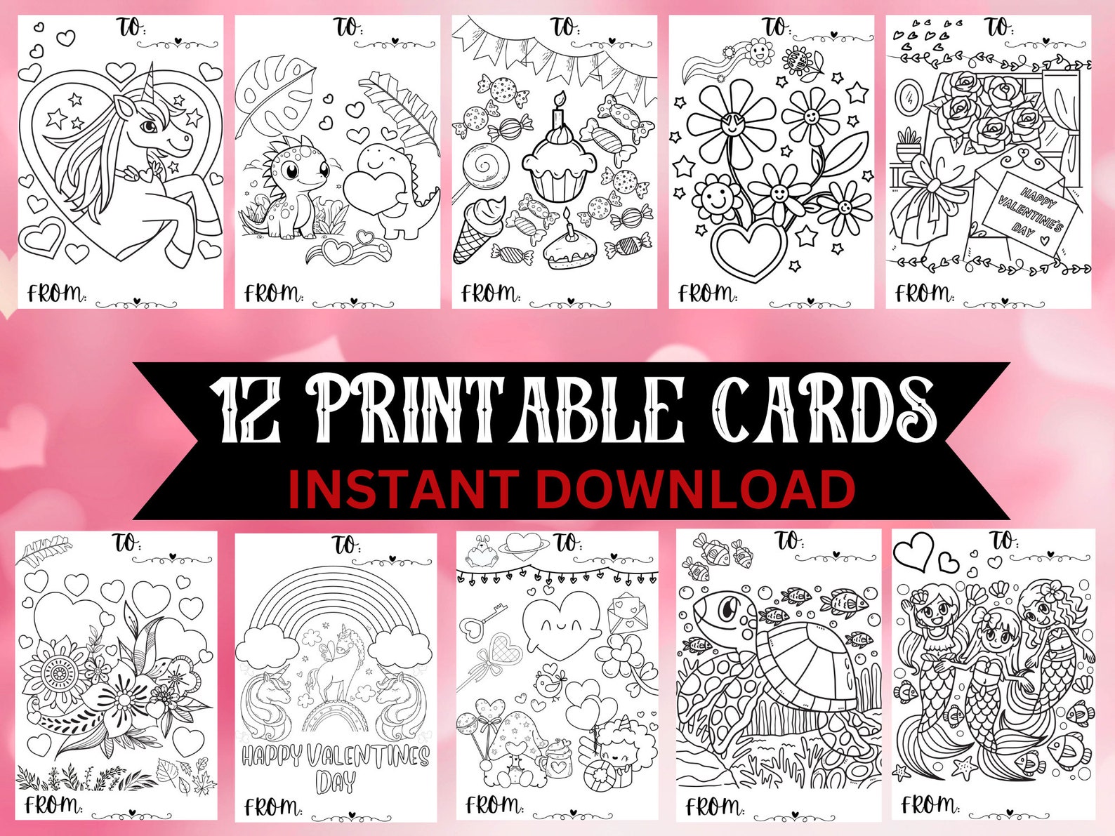 Valentine Coloring Cards, Printable Valentine's Day Cards, Kids ...