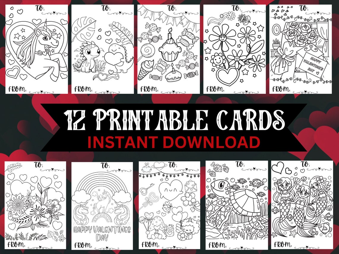 Valentine Coloring Cards, Printable Valentine's Day Cards, Kids ...