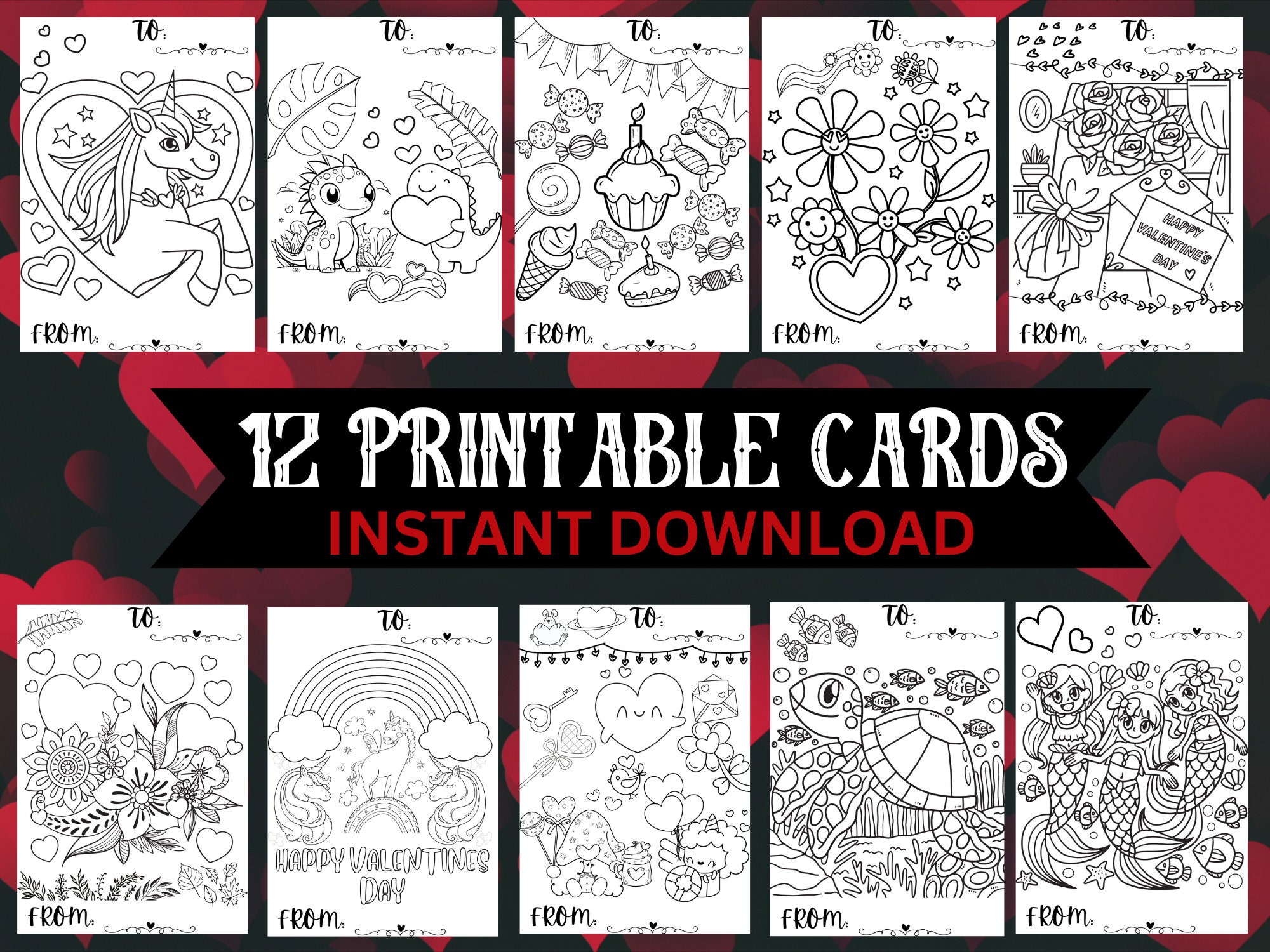 Valentine Coloring Cards, Printable Valentine's Day Cards, Kids ...