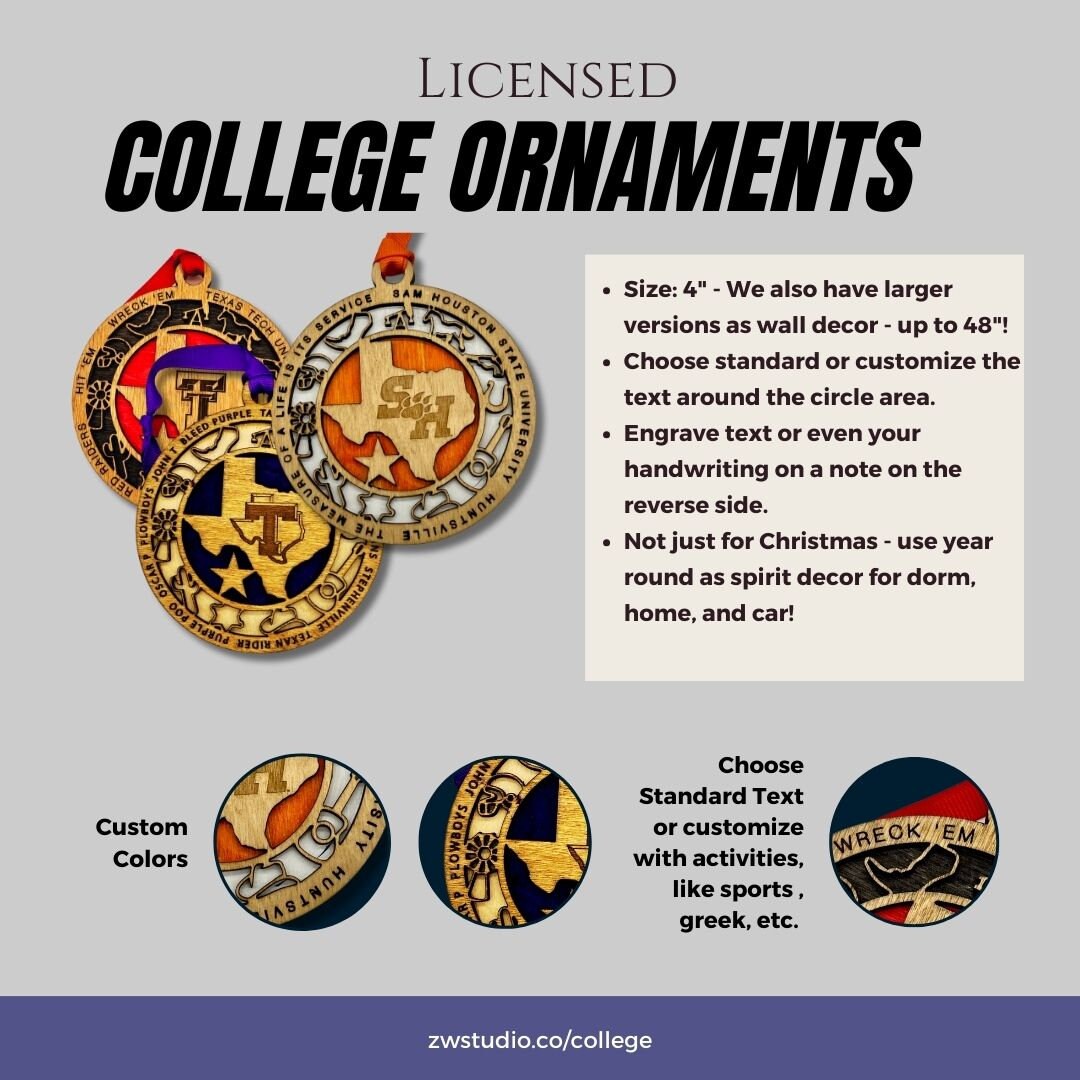 College and University Ornament Sam Houston Tarleton Texas Tech ...