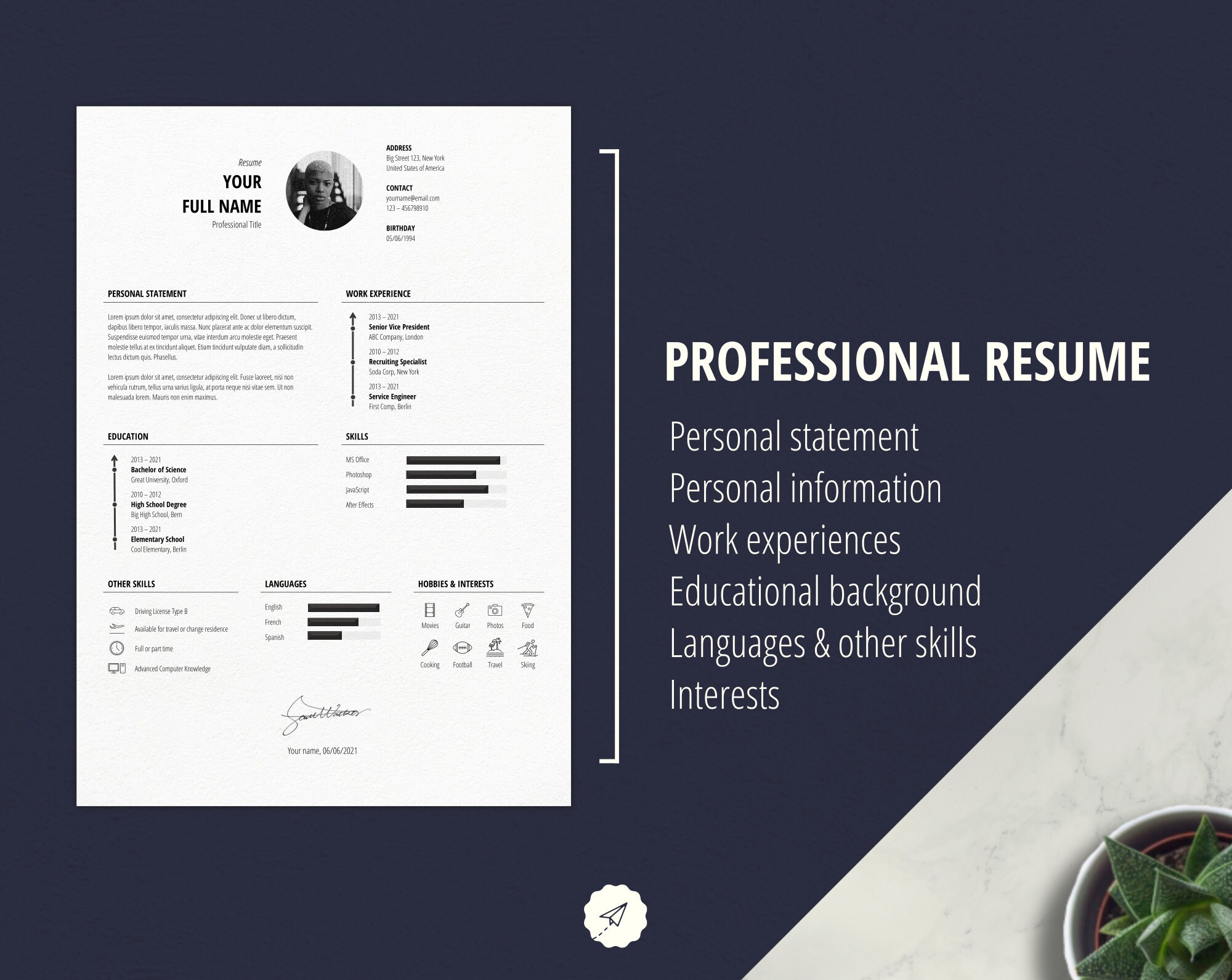 Minimalist Resume Template Word Minimalist CV Template Word, Cover ...