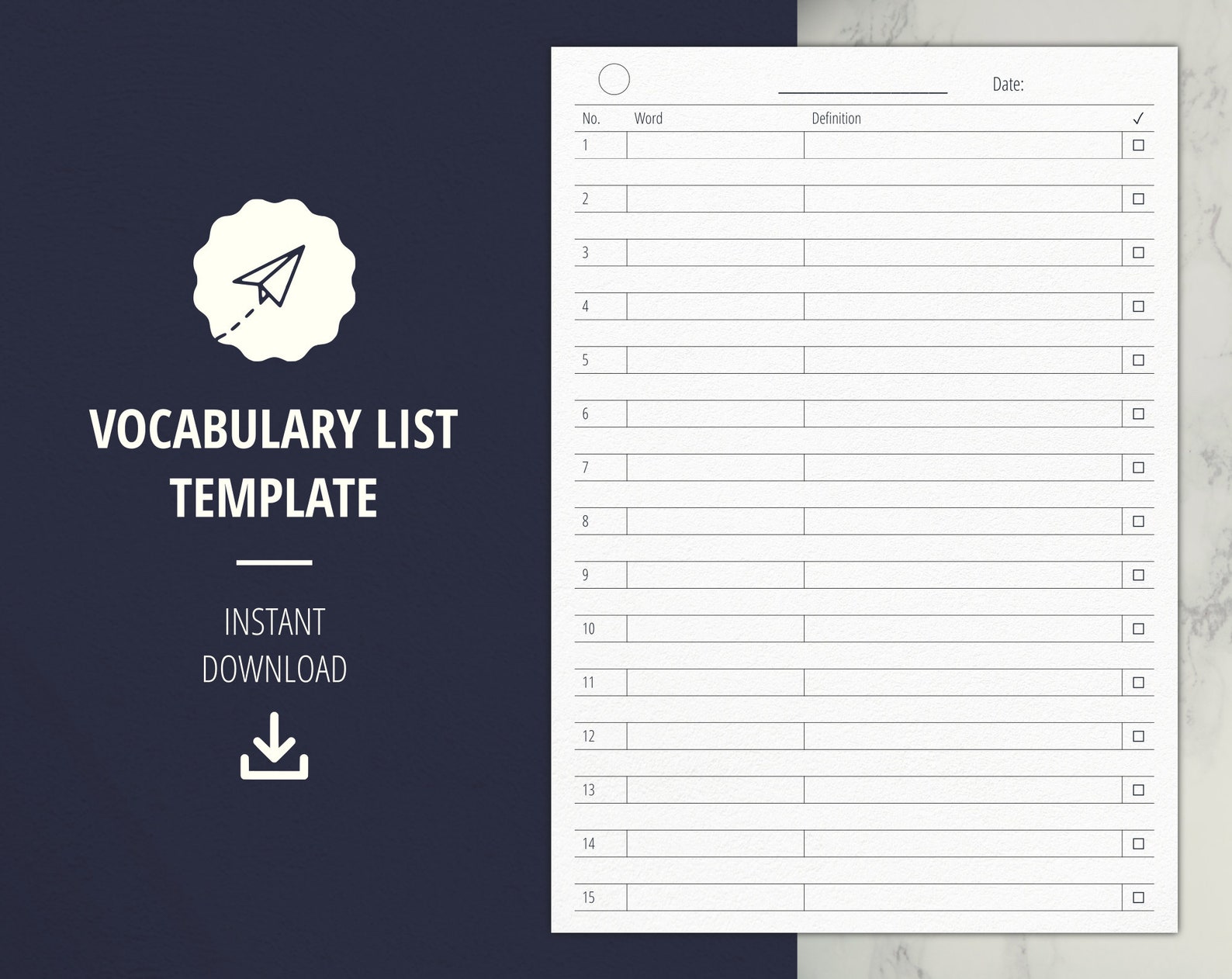 Vocabulary List Template, Vocabulary Print, Study Planner Printable ...