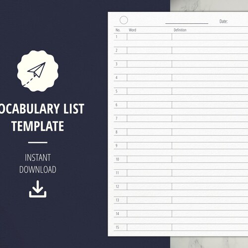 Vocabulary List Template Vocabulary Print Study Planner - Etsy