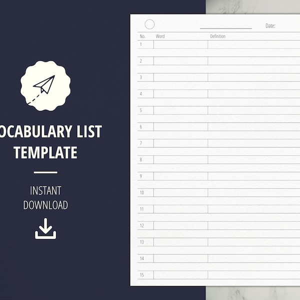 Vocabulary List Template, Vocabulary Print, Study Planner Printable ...