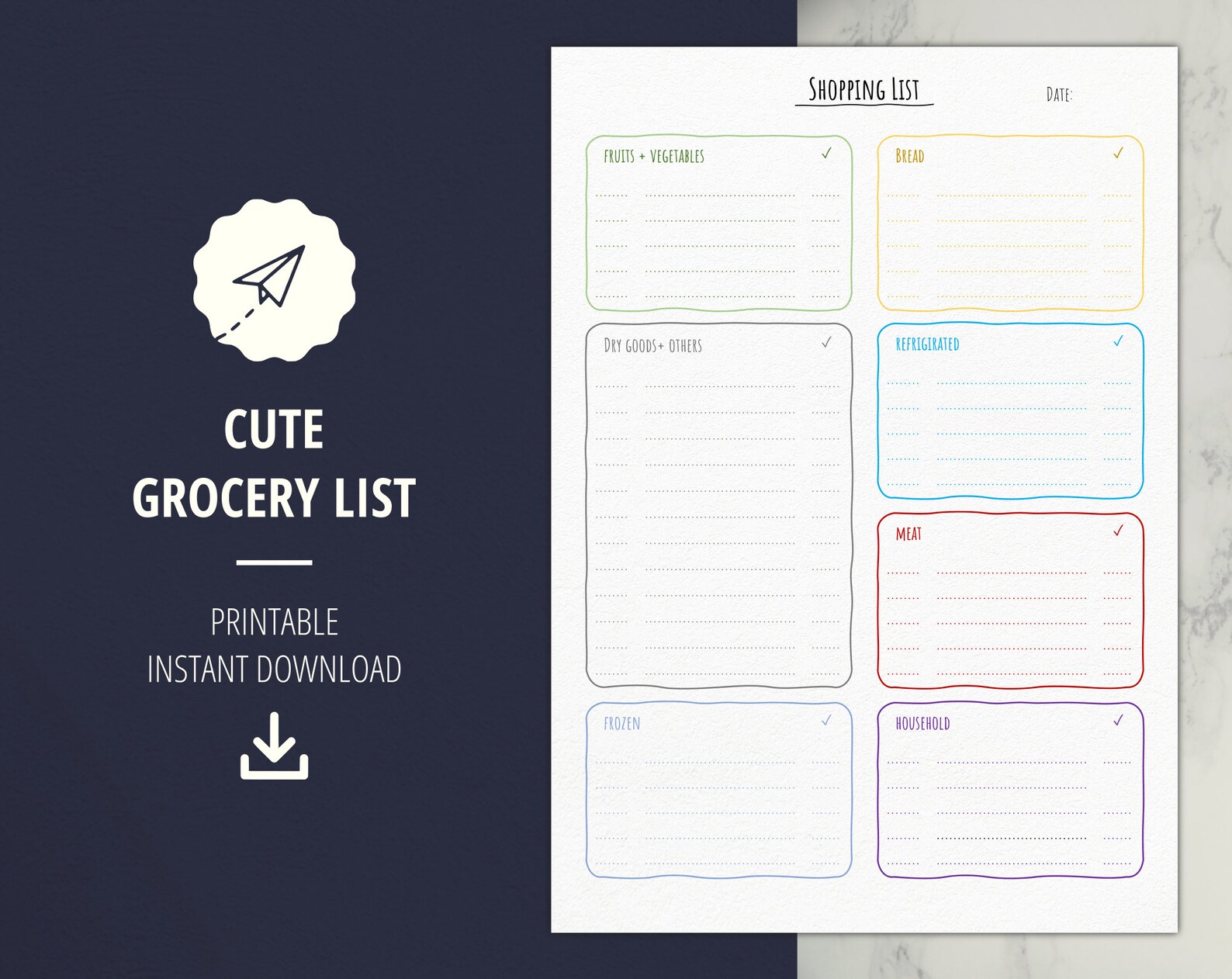 Cute Grocery List Simple Shopping List Printable Todo List Etsy