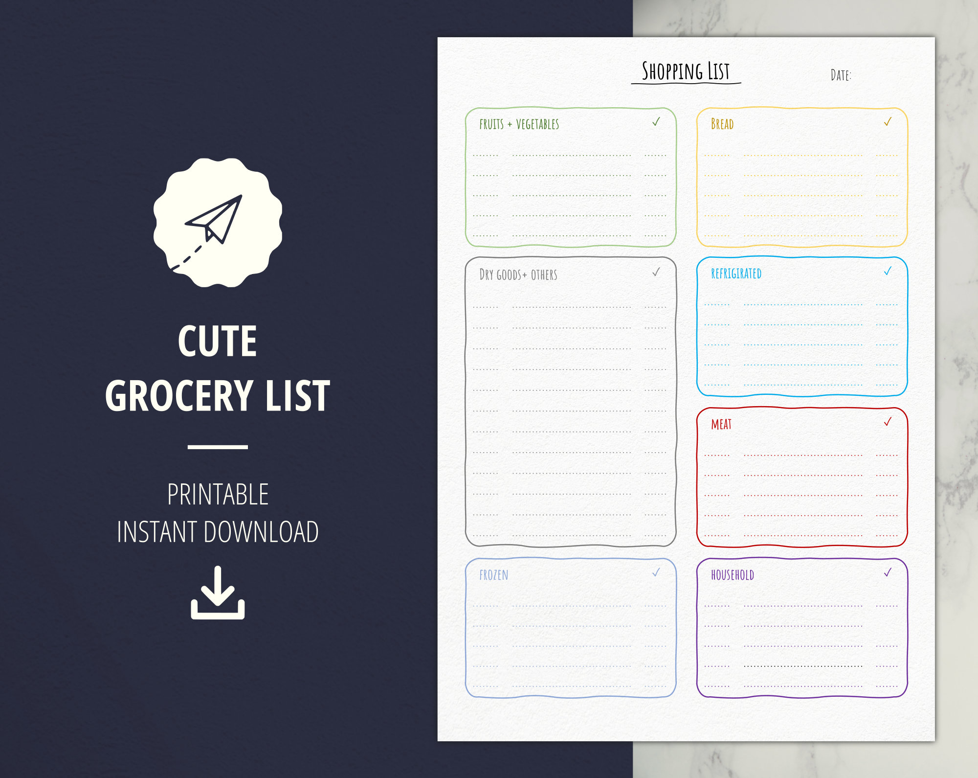 Cute Grocery List, Simple Shopping List, Printable Todo List, for ...