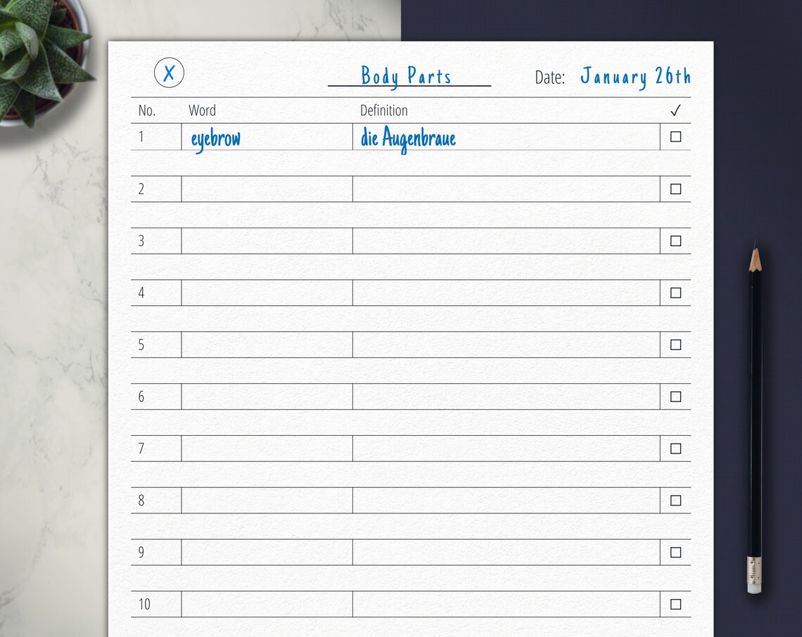 Vocabulary List Template, Vocabulary Print, Study Planner Printable ...