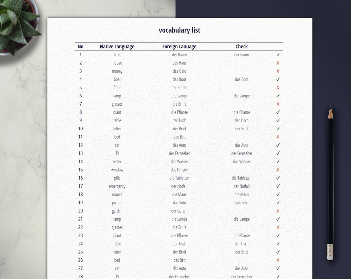 Excel Vocabulary List | Vocabulary Word Practice Tool | Language Study ...