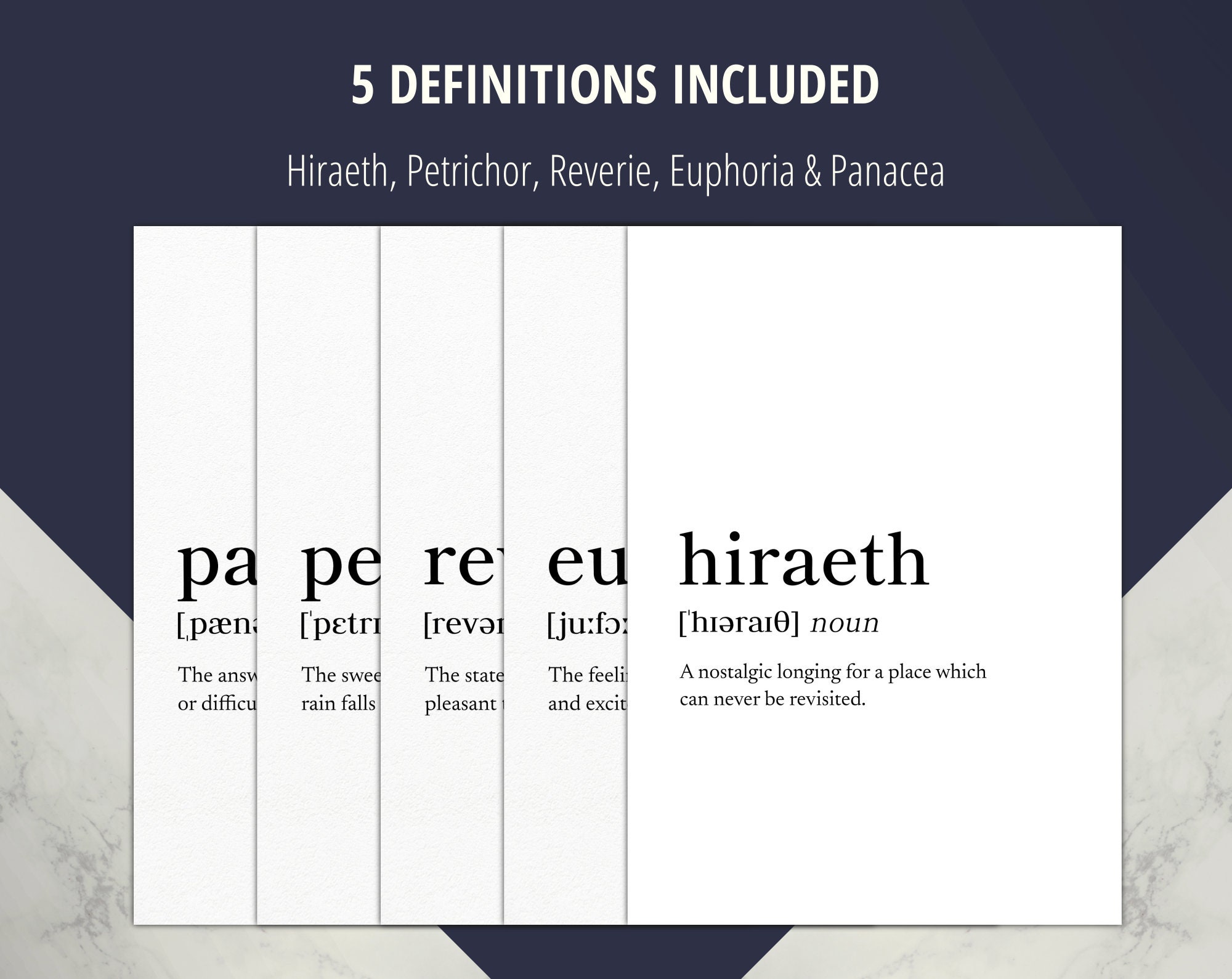 Definition Prints Bundle | 5 Wall Art Prints | Typography Art | Hiraeth ...