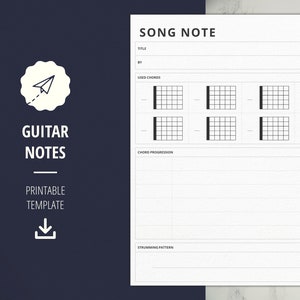 Guitar Notes Printables, Guitar Notes Template, Guitar Chords Notebook ...