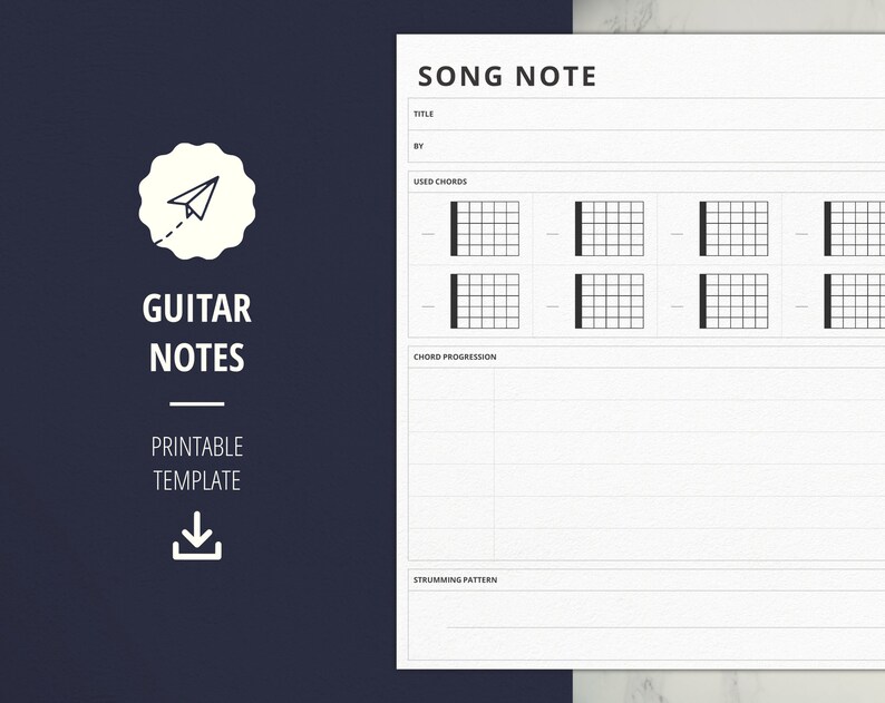 Guitar Notes Printables, Guitar Notes Template, Guitar Chords Notebook ...