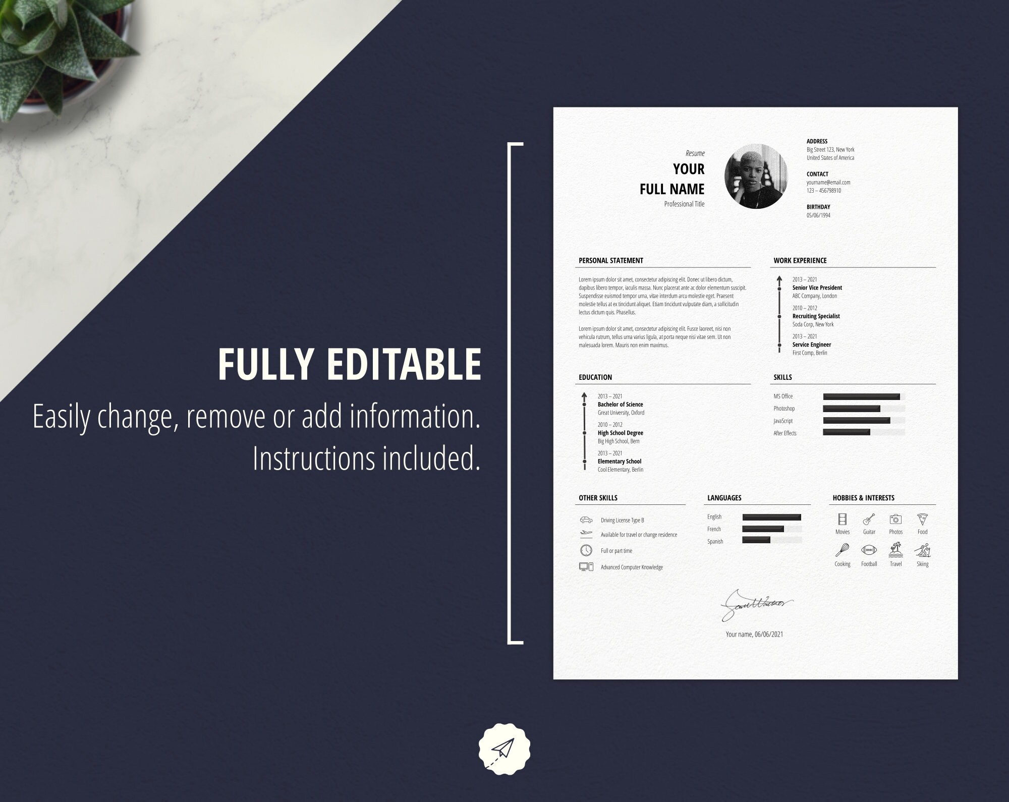 Minimalist Resume Template Word Minimalist CV Template Word, Cover ...