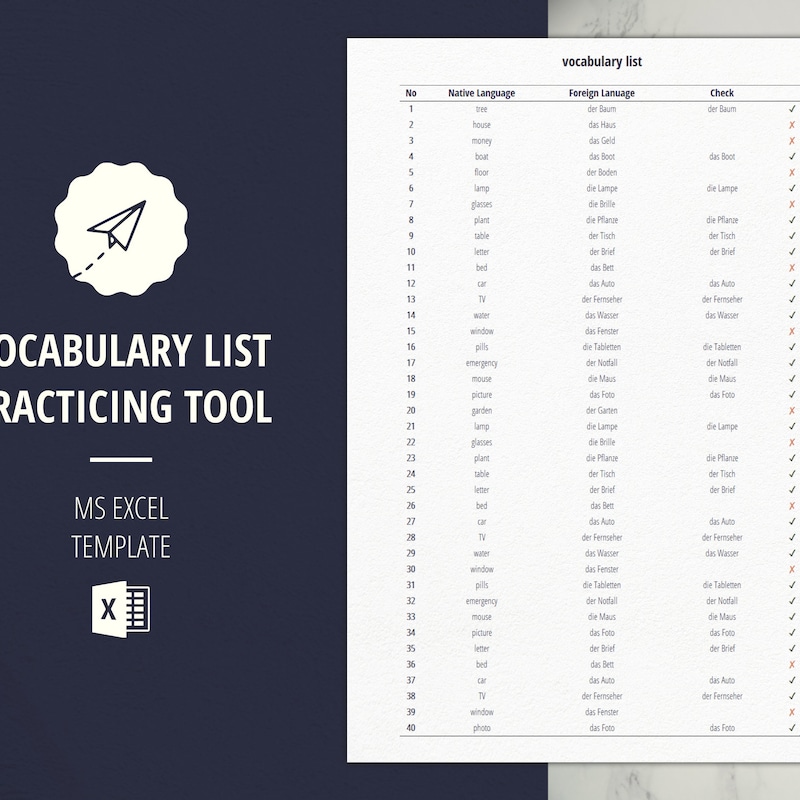 Excel Template Vocabulary - Etsy