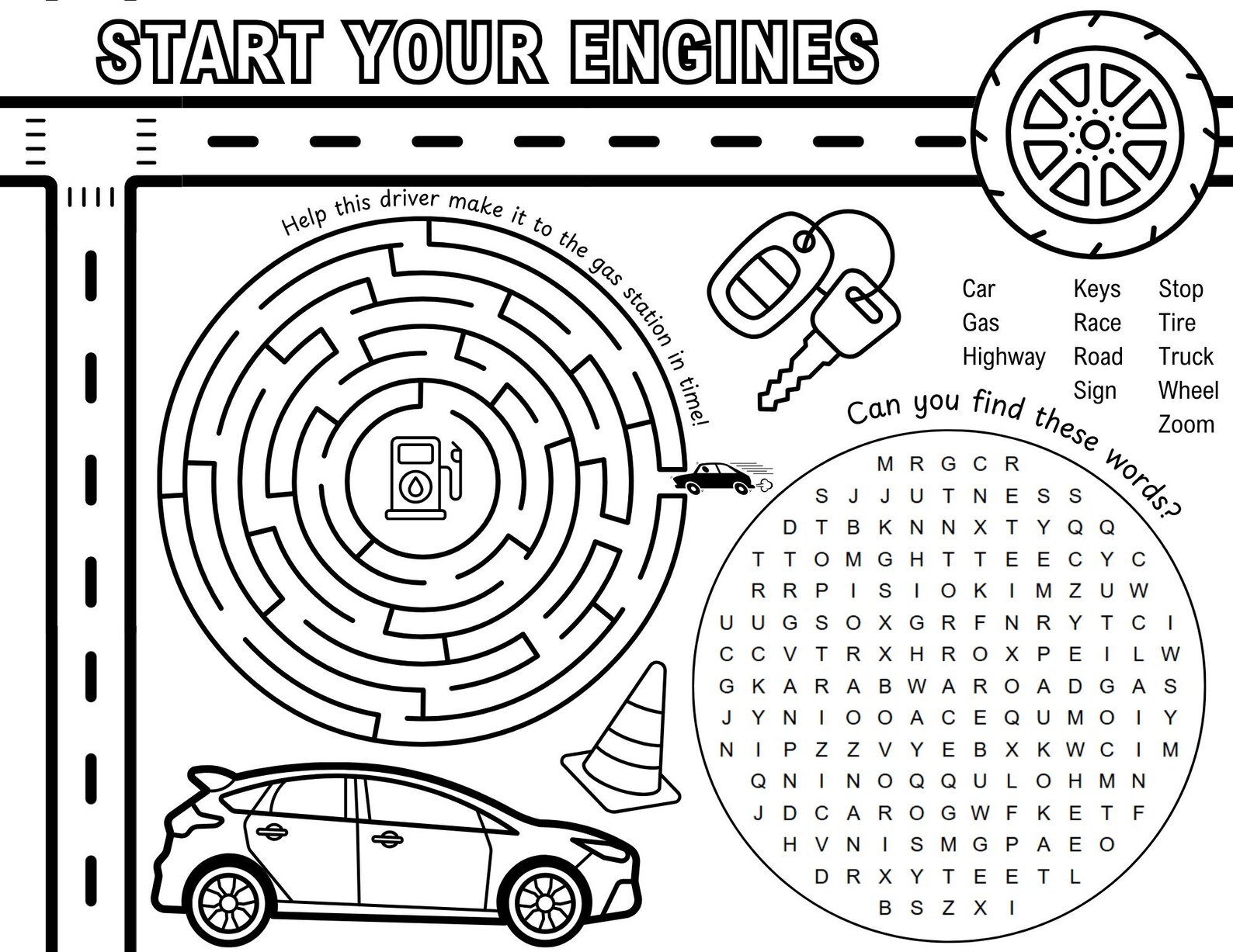 Car Themed Activity Placemat: Racing Games & Coloring (PDF Download) - Etsy