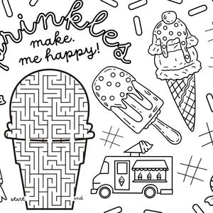 Ice Cream Activity Sheet: Printable Placemat, Maze, Coloring (PDF) - Etsy