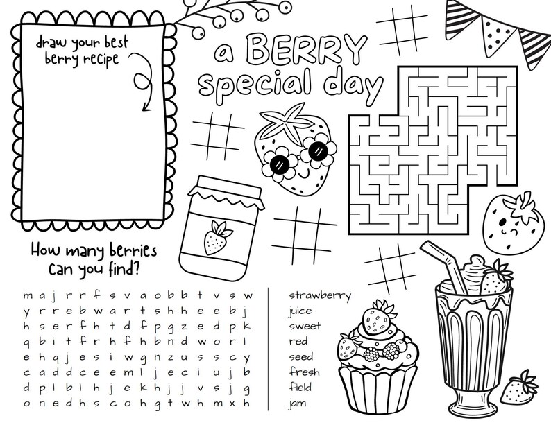 BERRY Special Day! { Strawberry Placemat } ~worksheet~ Classroom, Party ...