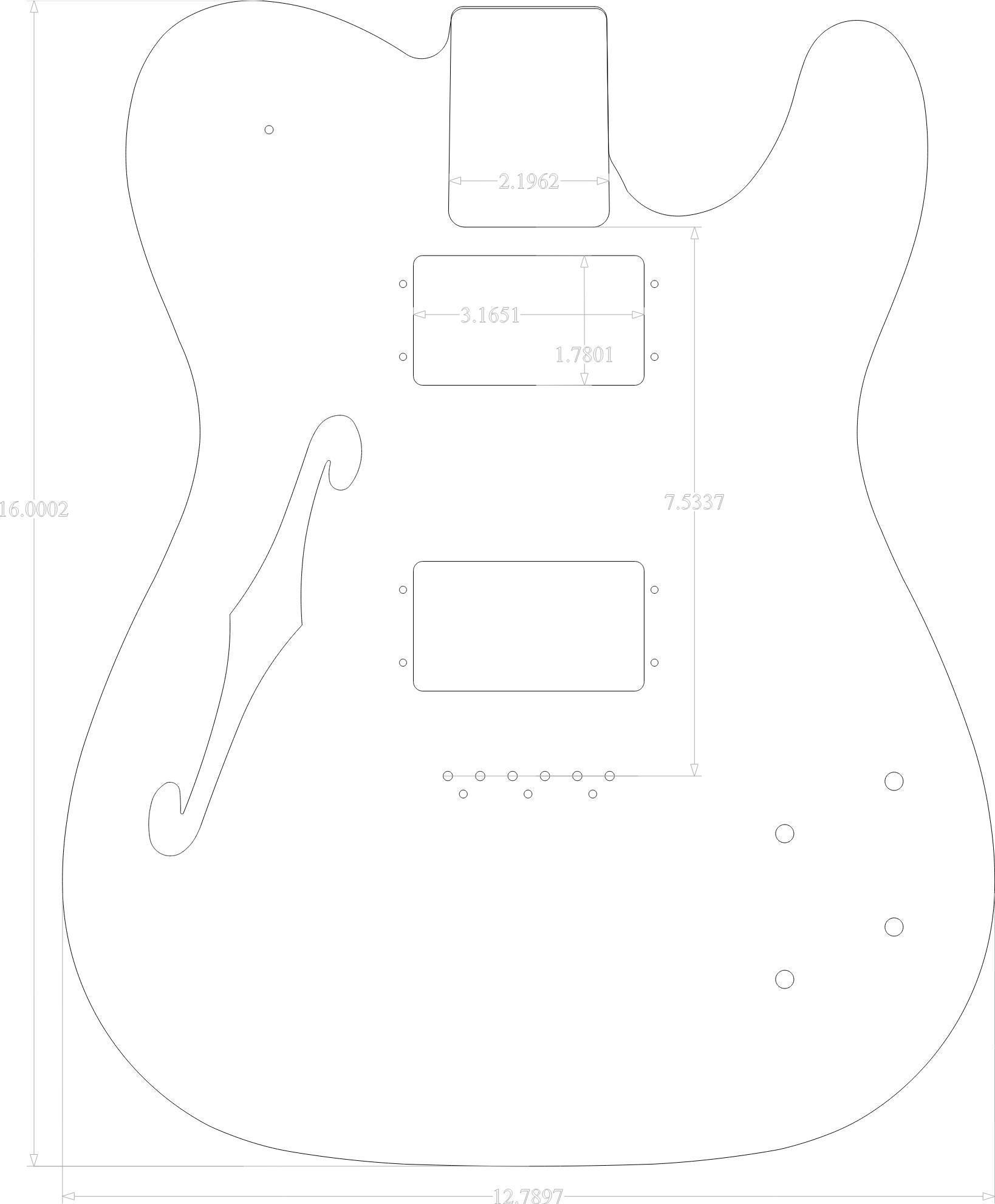 Thinline Style Telecaster Body, DXF File, Vcarve File, CNC, Guitar Body ...