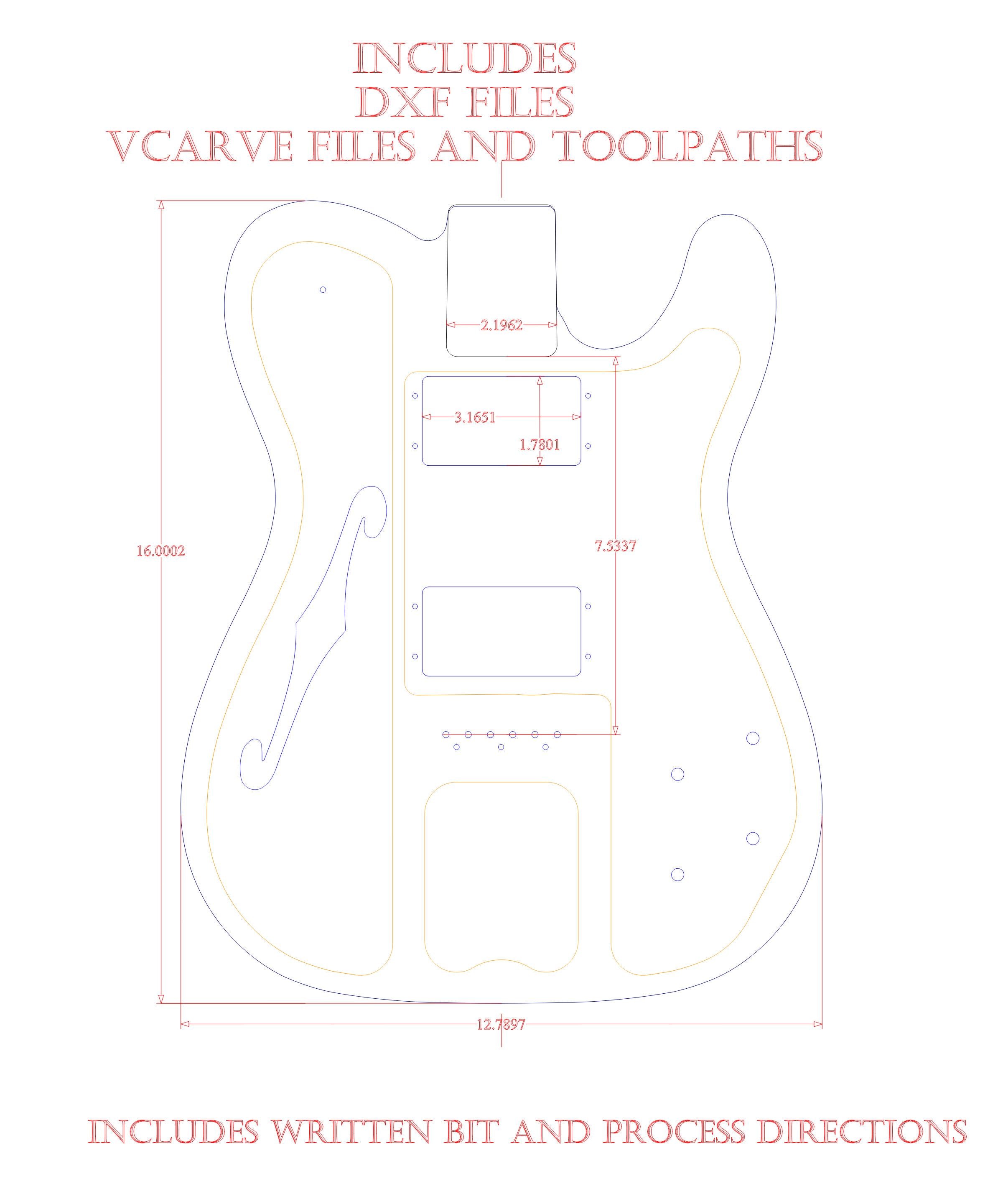 Thinline Style Telecaster Body, DXF File, Vcarve File, CNC, Guitar Body ...