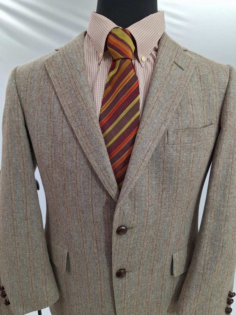 1970s Historic British Posh Austin Reed Wool Suit: Herringbone Stripe ...