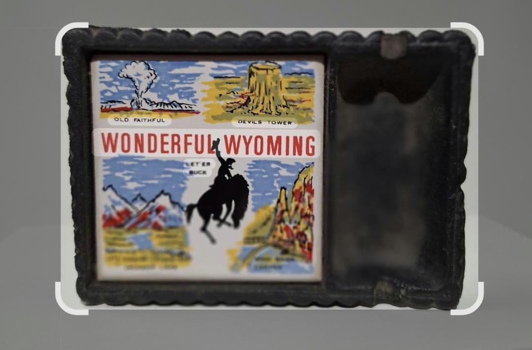 1960-1980s Wyoming Souvenir Cast Iron Ceramic Cigarette Ashtray Old ...