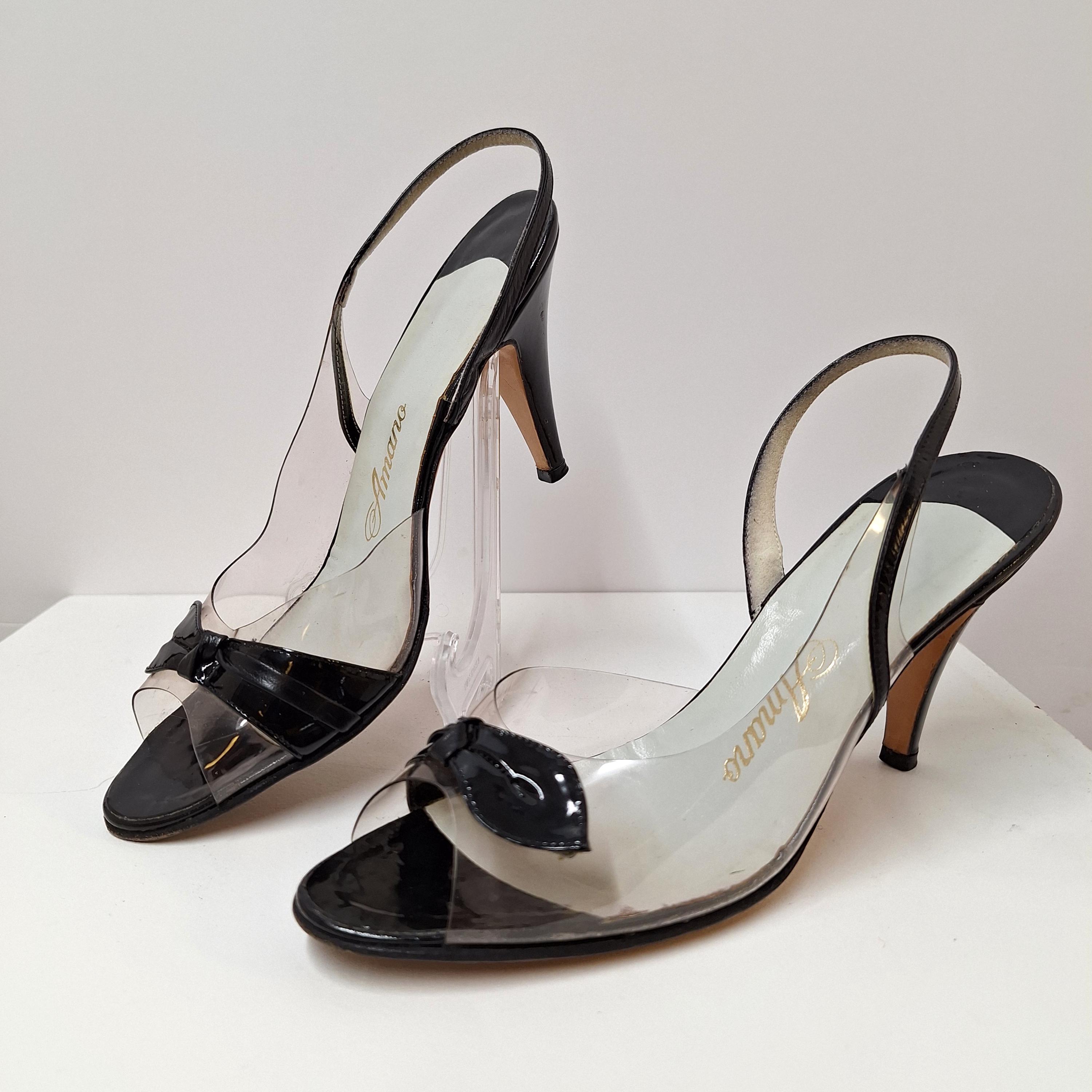 1980s Amano Slingback Heels: Vintage Italian Patent Leather Bow Sandals ...