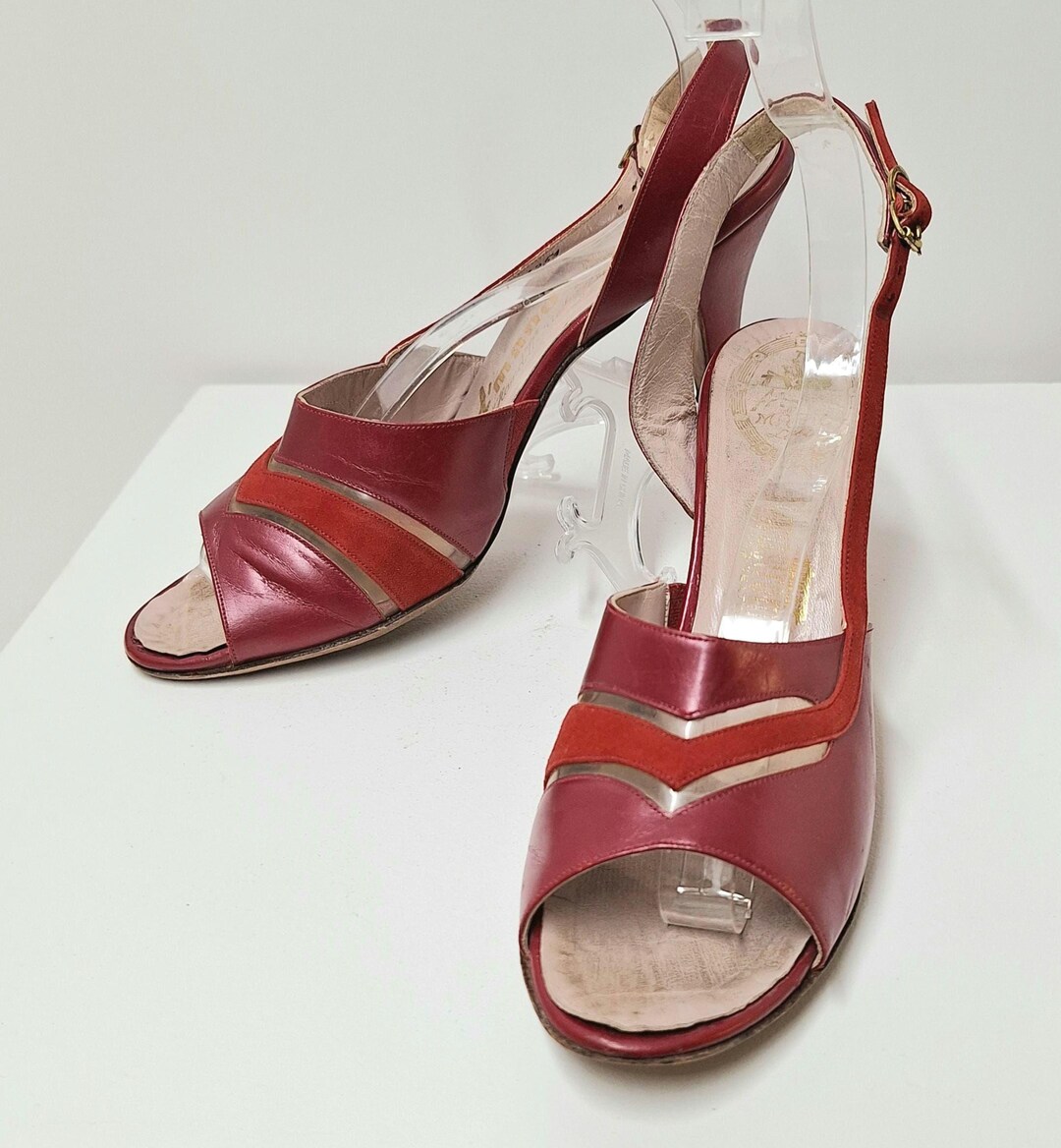 1980s Amano Nordstrom Slingback Heels: Magenta Patent Leather & Red ...