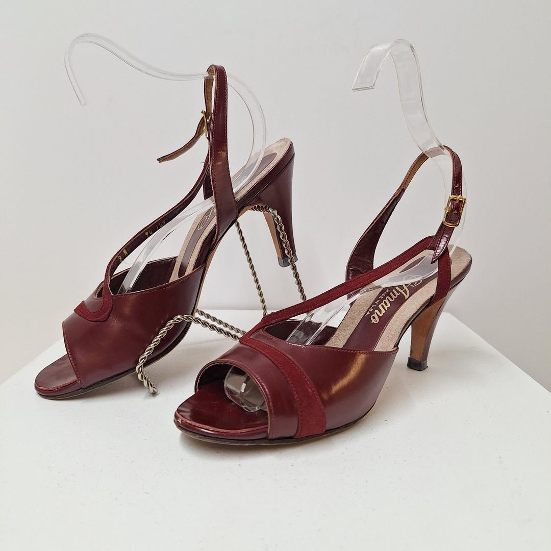 1980s Amano Slingback Heels: Italian Leather Kitten Heel Sandals, Size ...