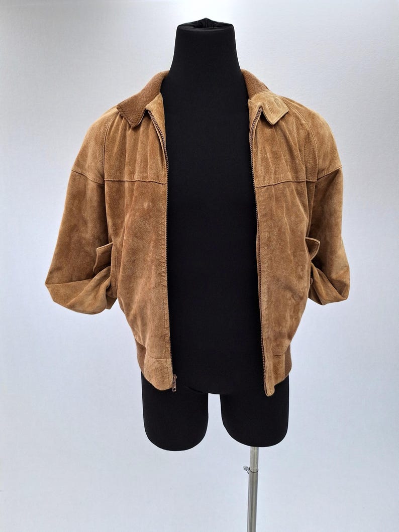 Vintage Fox Run 80s Funnel Neck Suede Leather Bomber Jacket: Knit Cuffs ...