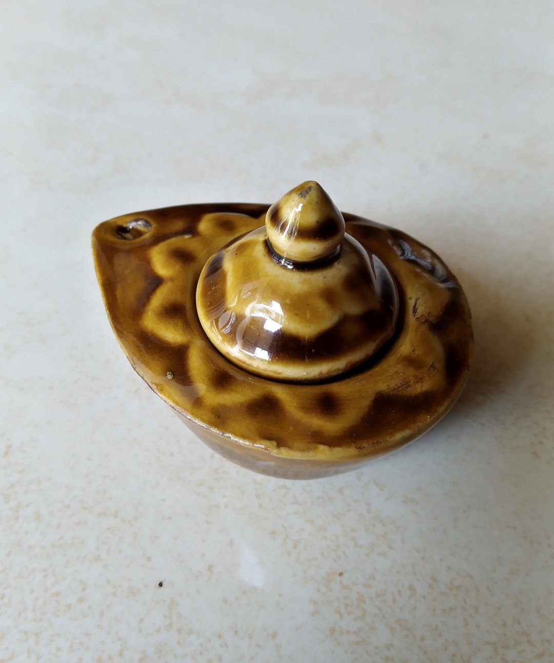 Ceramic Oil Lamp Pot Handmade Separate Lid Self Handle Home Lighting ...