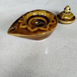 Ceramic Oil Lamp Pot Handmade Separate Lid Self Handle Home Lighting ...