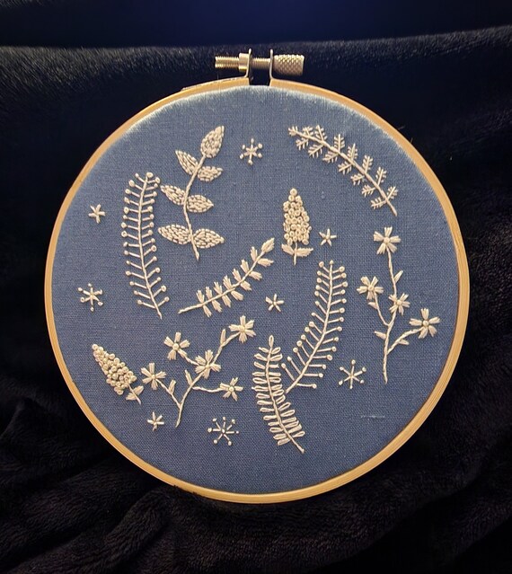 Blue and White Floral Embroidery Piece - Etsy