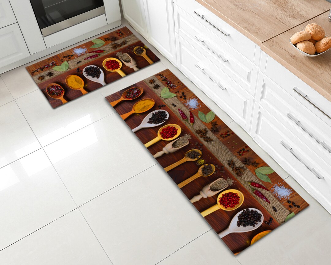 Vibrant Printed Kitchen Rug, Set of 2 • Machine Washable Non-slip ...