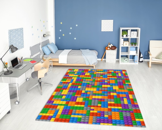 Colorful Building Bricks Designed Washable Rug Vibrant | Etsy