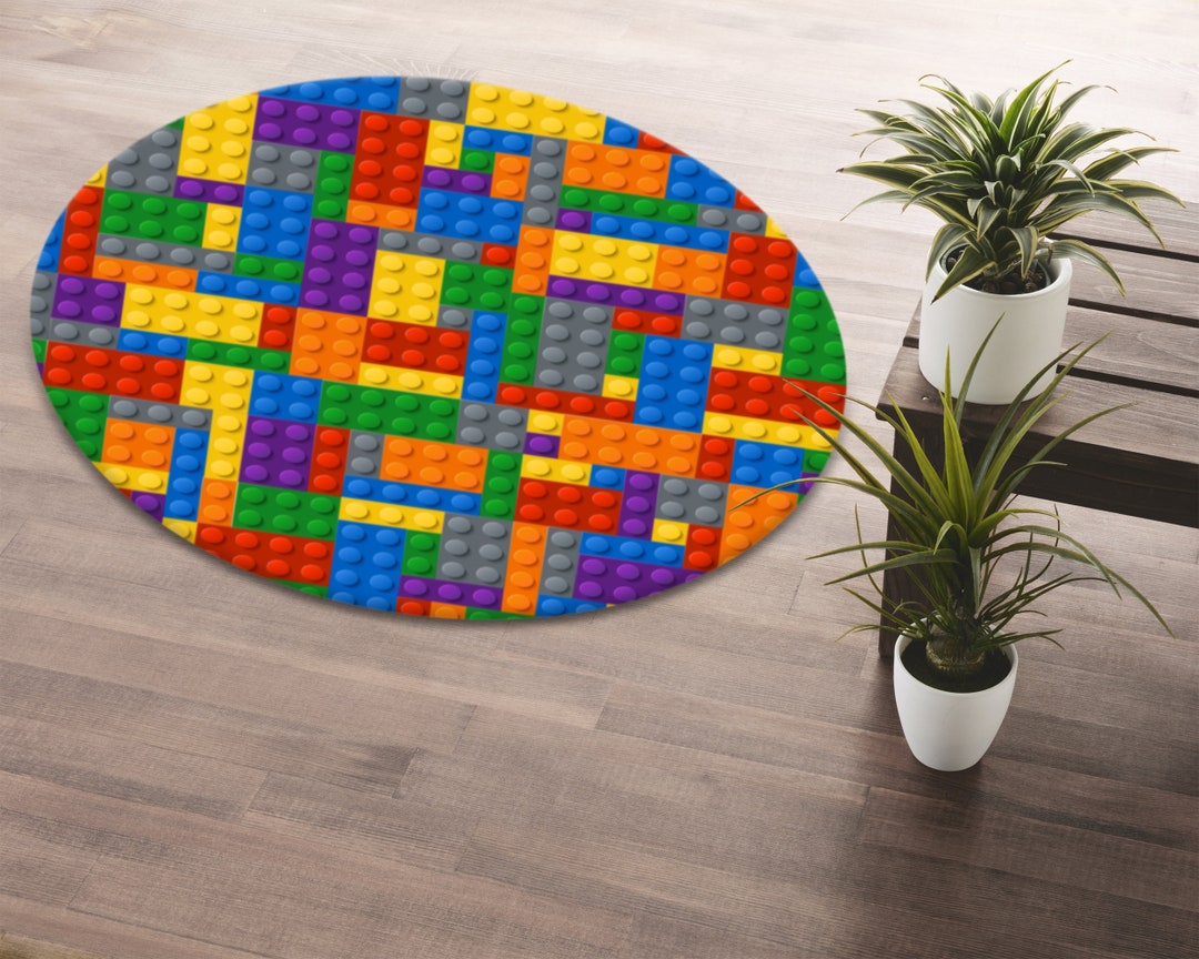 Colorful Building Bricks Printed Round Rug • Colorful Building Bricks ...