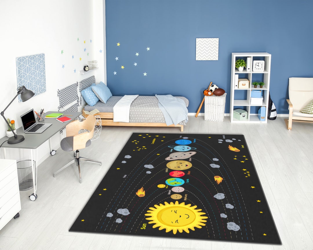 Vibrant Cute Kids Solar System Printed Kids Room Rug • Educational ...
