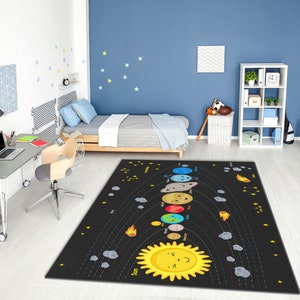 Vibrant Cute Kids Solar System Printed Kids Room Rug | Etsy