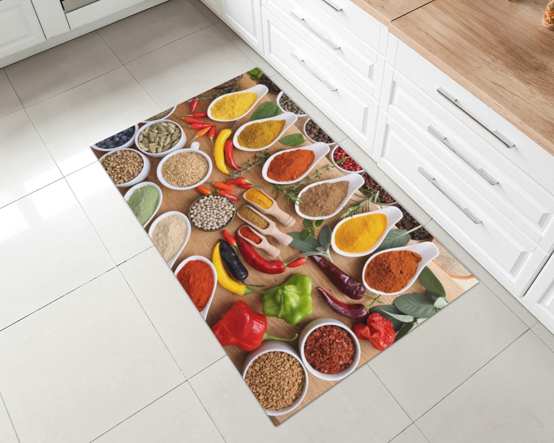 Vibrant Spice Kitchen Rug • Elegant Machine Washable Non-slip Kitchen ...