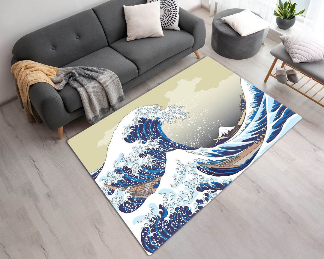The Great Wave off Kanagawa Printed Area Rug • Washable Printed Area ...