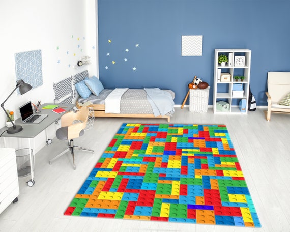 Colorful Plastic Building Blocks Washable Rug Vibrant - Etsy