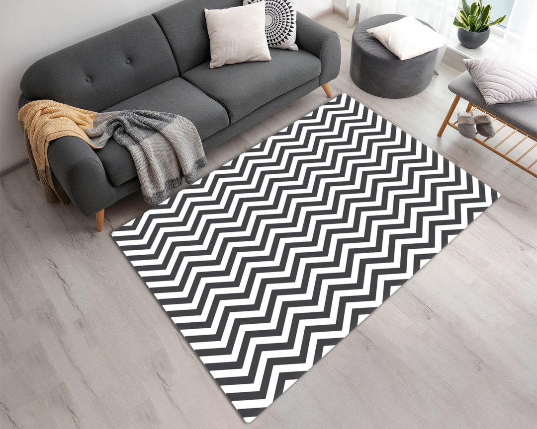 Black and White Zig Zag Pattern Area or Runner Rug • Classic Chevron ...