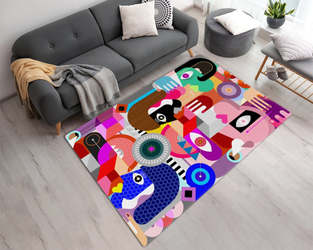 Vivid Color Printed Area Rug With Abstract Geometric Style Design ...