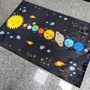 Vibrant Cute Kids Solar System Printed Kids Room Rug • Educational ...