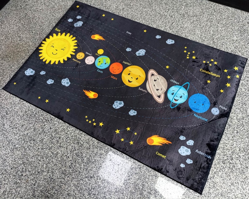 Vibrant Cute Kids Solar System Printed Kids Room Rug - Etsy