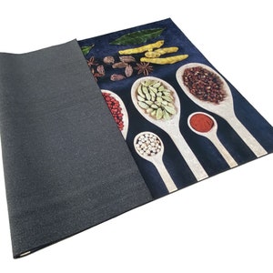 Vibrant Aromatic Spices on Wooden Spoons Printed Kitchen Area Rug ...