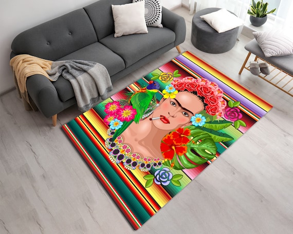 Colorful Frida Kahlo Floral Exotic Portrait Printed Rug | Etsy